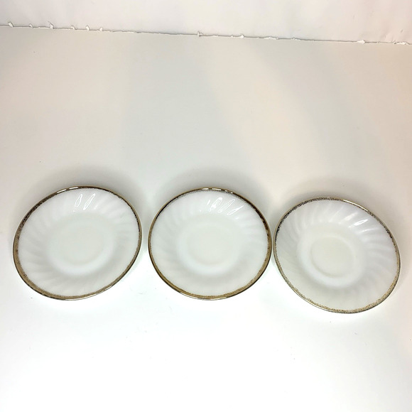 Fire King | Dining | 3 Fire King Swirl Saucers White Gold Trim Milk ...